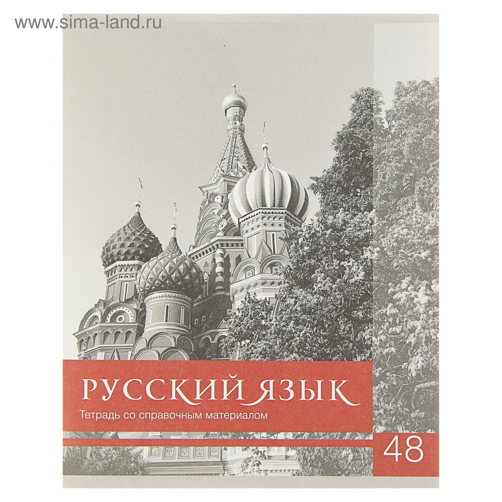 Тетрадь предметная "Чёрное-белое" 48 листов в линию "Русский язык" со справочным материалом, обложка мелованная бумага, блок №2, белизна 75%, 3941489 10 упаковок