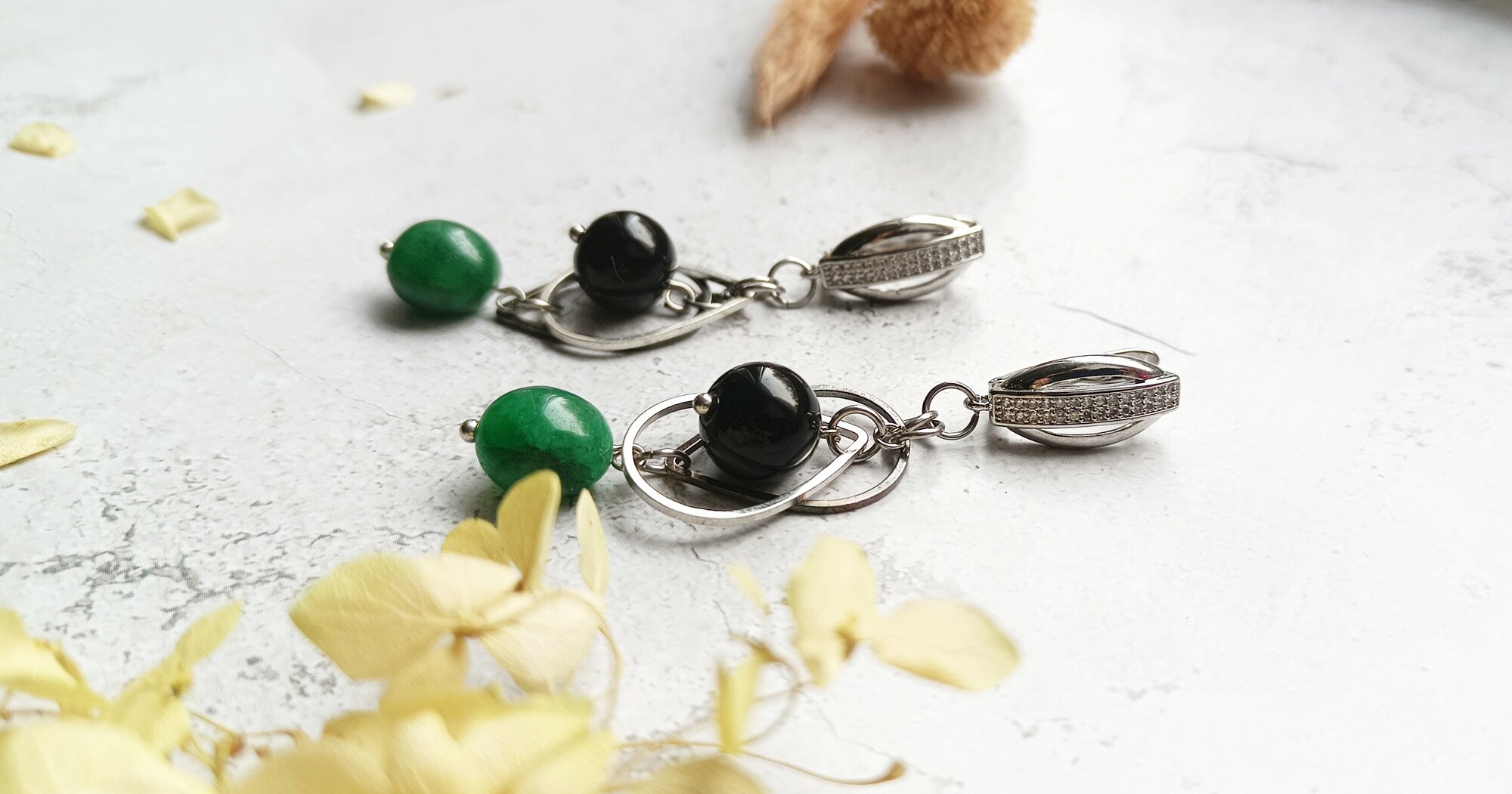 Серьги-трансформеры, изумруд синтетический, агат