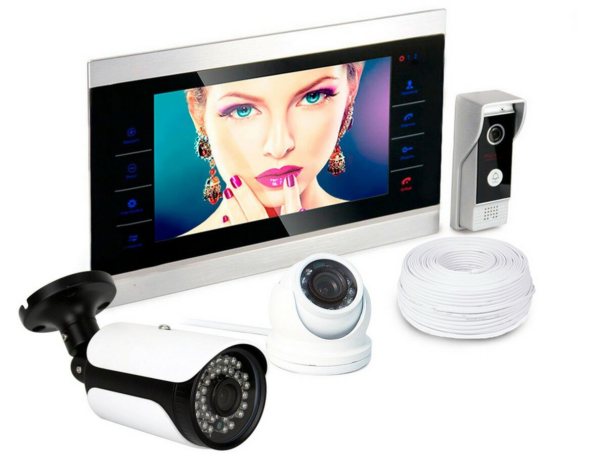Комплект видеодомофон и 2скамеры (HDcom S-104 и купольная камера KDM-6413G уличная камера KDM-6215G) - домофон в дверь
