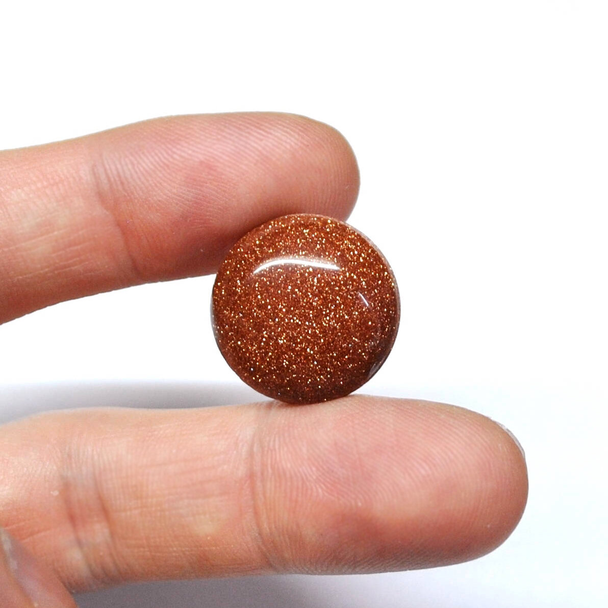 Кабошон стеклянный золотой песок 5 шт, круглый, цвет медный с блестками, размер 16x6 мм