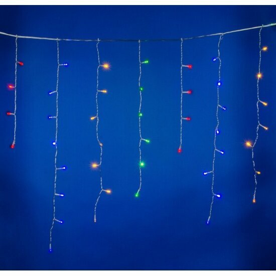 Бахрома светодиодная с эффектом мерцания Uniel ULD-B12006-195-TTK MULTI IP44, 12м. Соединяемая. 195 светодиодов. Разноцветный свет. Провод прозрачный, UL-00010880