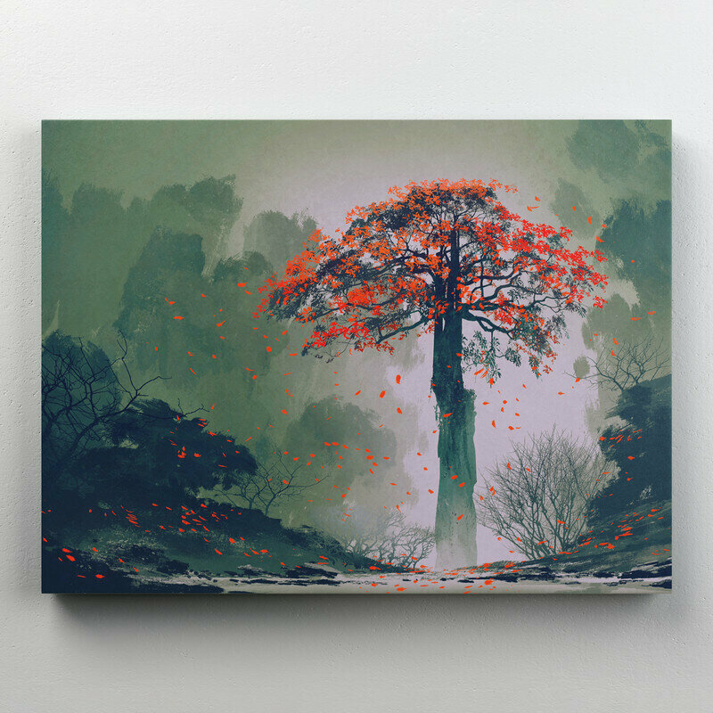 Интерьерная картина на холсте "Иллюстрация - огромное дерево в мрачном лесу" размер 40x30 см