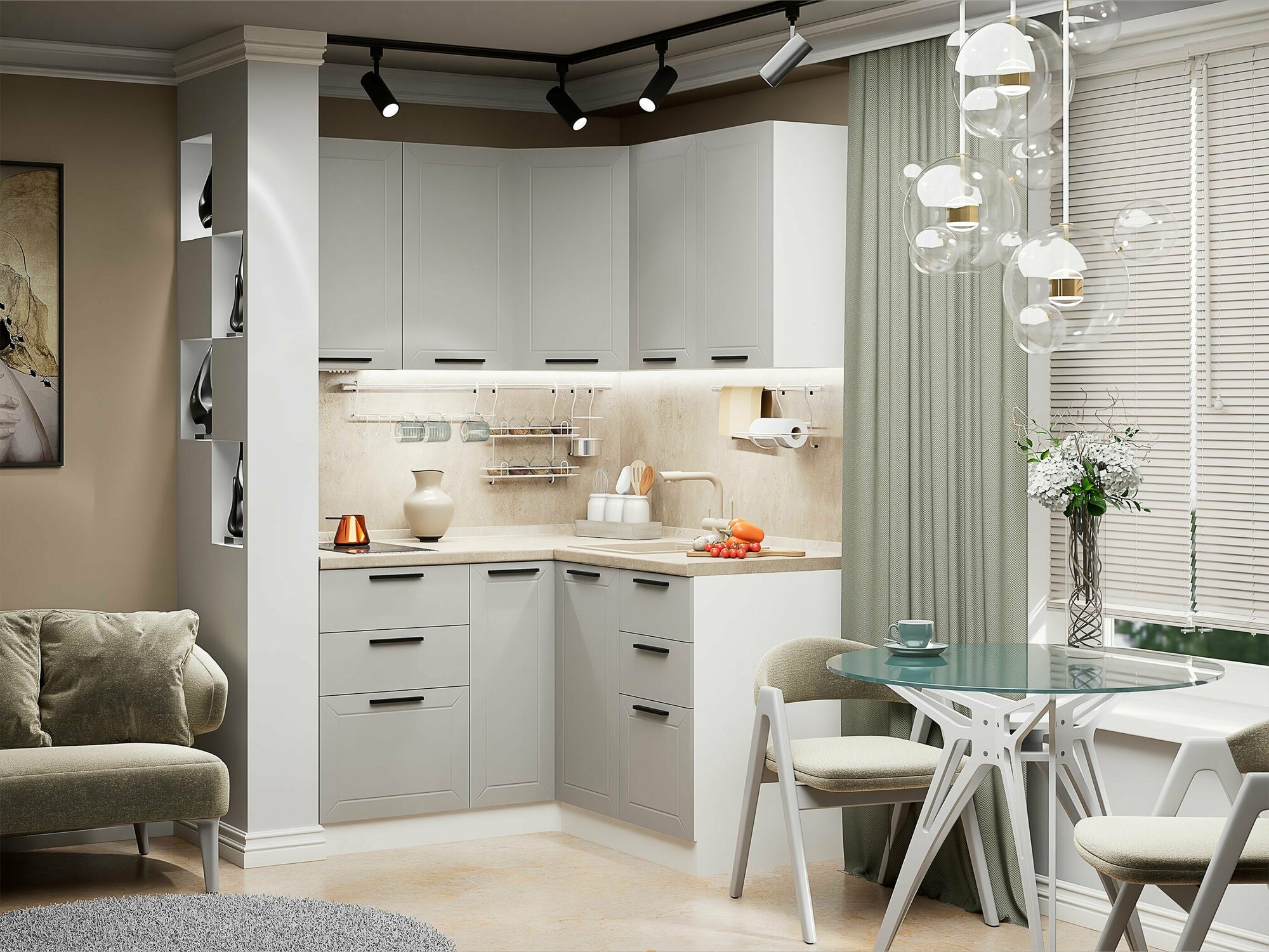 Кухонный гарнитур Глетчер Гейнсборо Силк, 1400/1400 мм