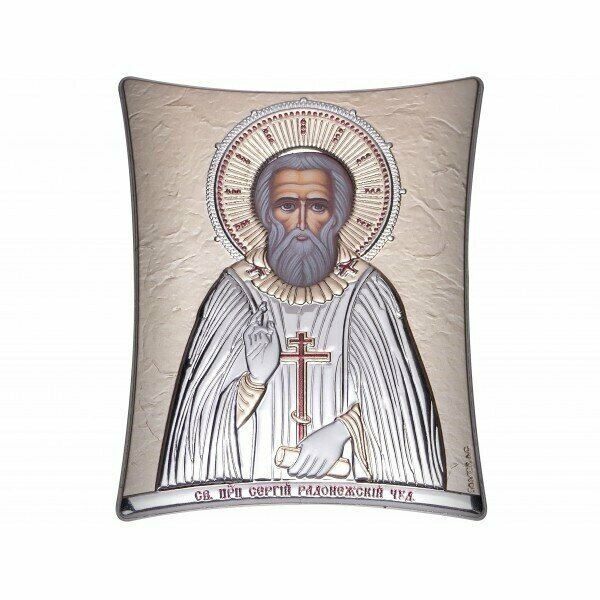 Икона "Сергий Радонежский" / Икона на дереве с серебрением / 14x11 см / Греция Slevory / 143TW2FWC
