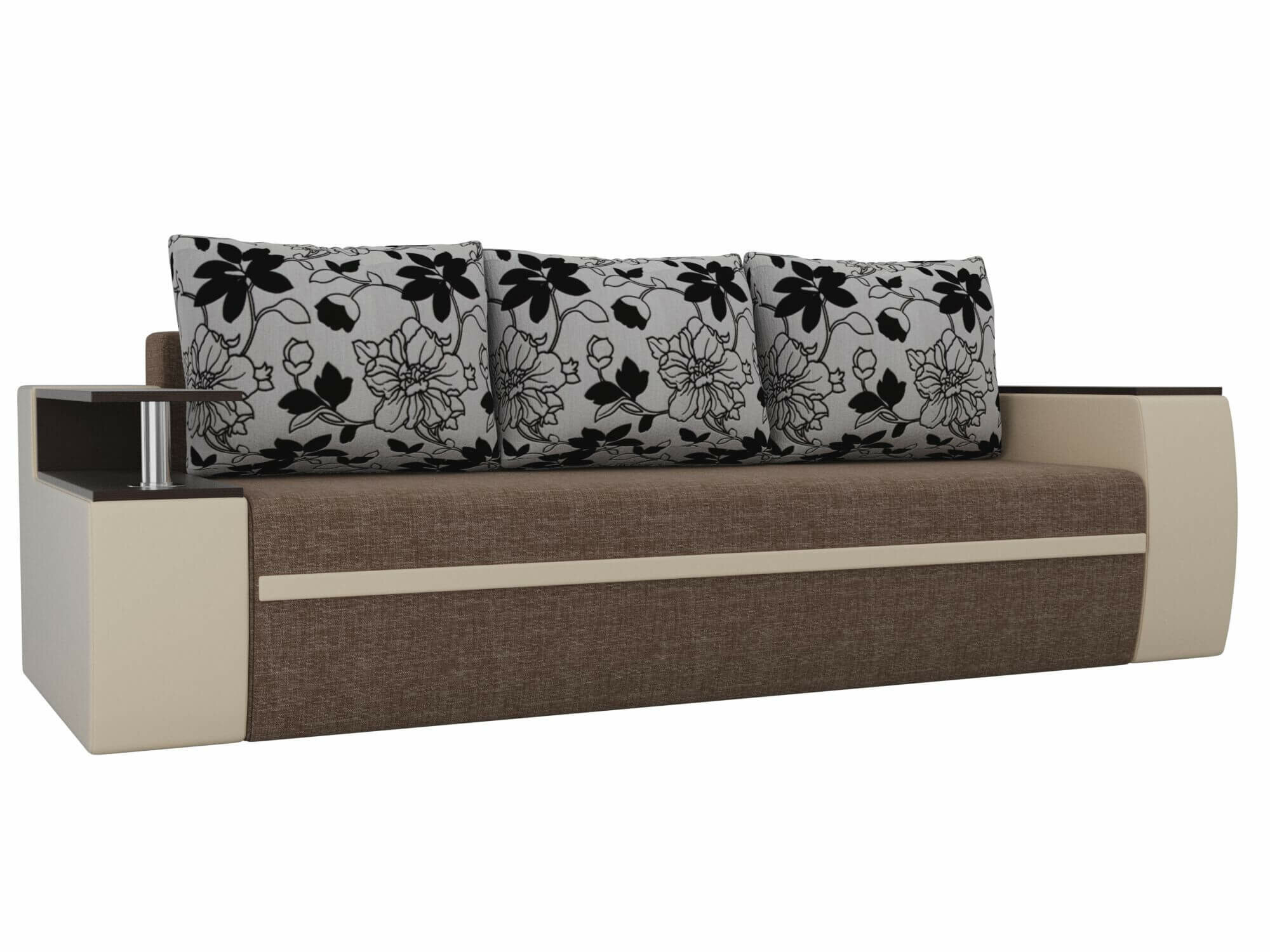 Artum Прямой диван Майами рогожка коричневый эко кожа бежевый подушки рогожка на флоке