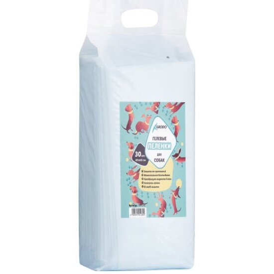 Пеленки одноразовые Grodo гелевые 60х60 см для собак, 30 шт.