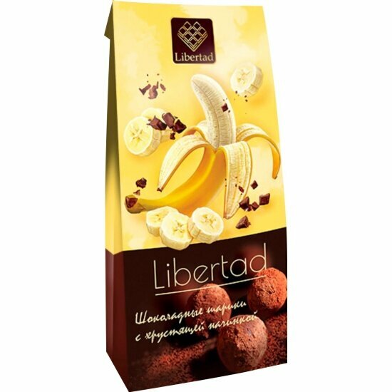 Шоколадные шарики Libertad с хрустящей начинкой со вкусом банана 60 г (новый дизайн)
