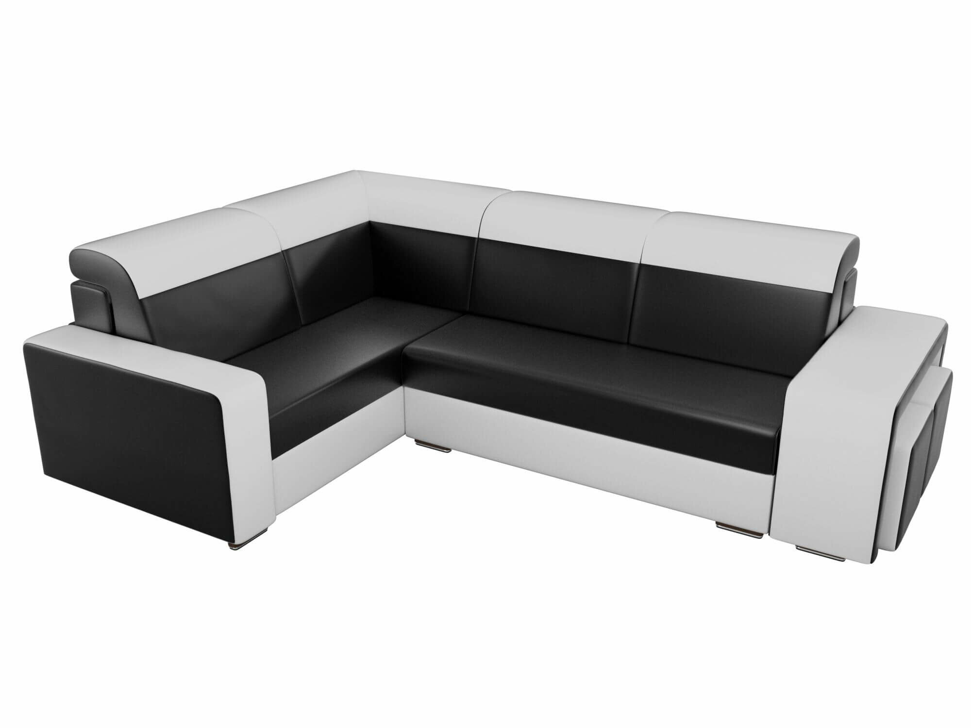 Artum Угловой диван Мустанг с двумя пуфами эко кожа черный белый левый