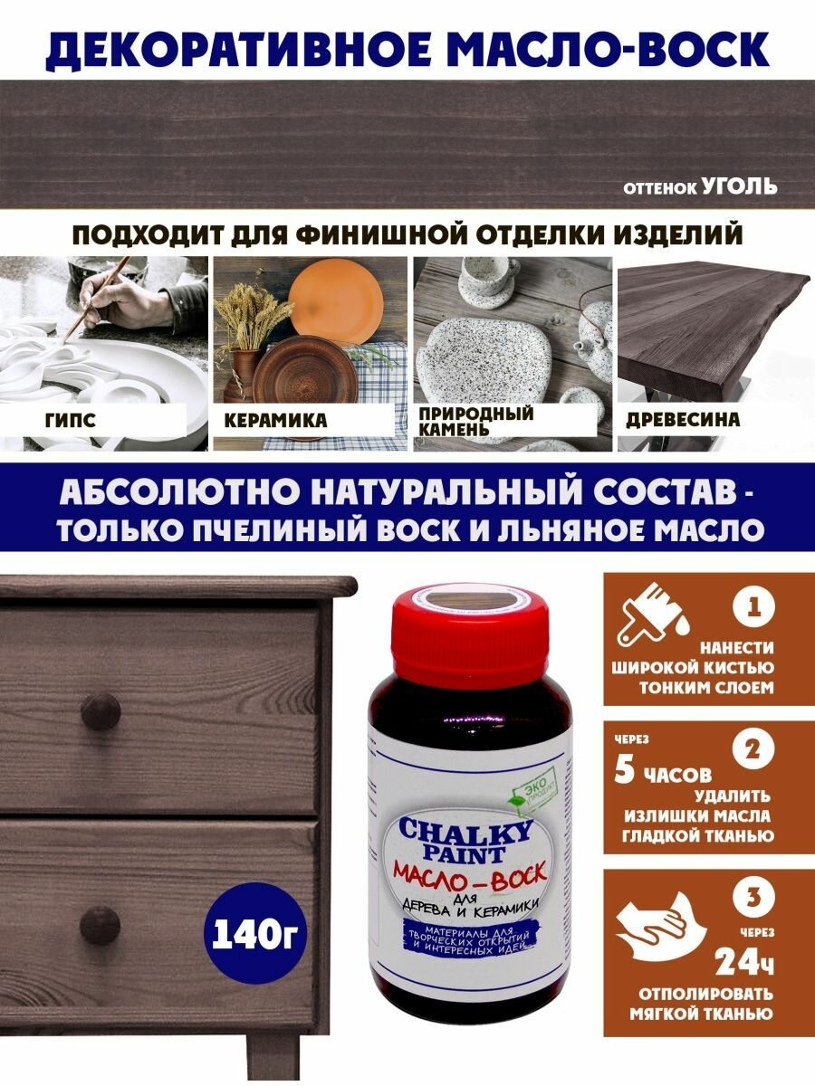 Масло-воск Chalky Paint для дерева и керамики, защитное, уголь, 140 г