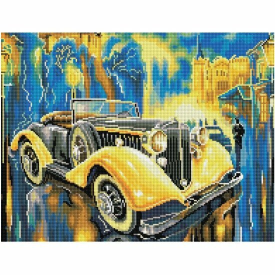 Алмазная мозаика Три Совы Желтый ретроавтомобиль, 40*50 см, на деревянном подрамнике