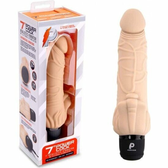 Вибратор-реалистик Powercocks телесный с клиторальными лепестками 7 Realistic Vibrator - 21,5 см.
