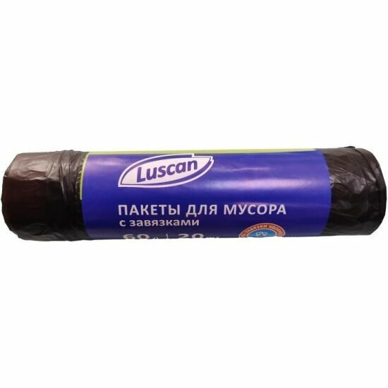 Мешки для мусора Luscan с завязками ПНД 60 л 20 шт/рул 12мкм черные 58x68см