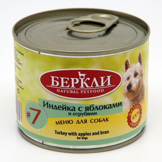 Корм влажный Berkley Pet Berkley для собак всех стадий жизни индейка с яблоками и отрубями №7, 6шт х200 г.