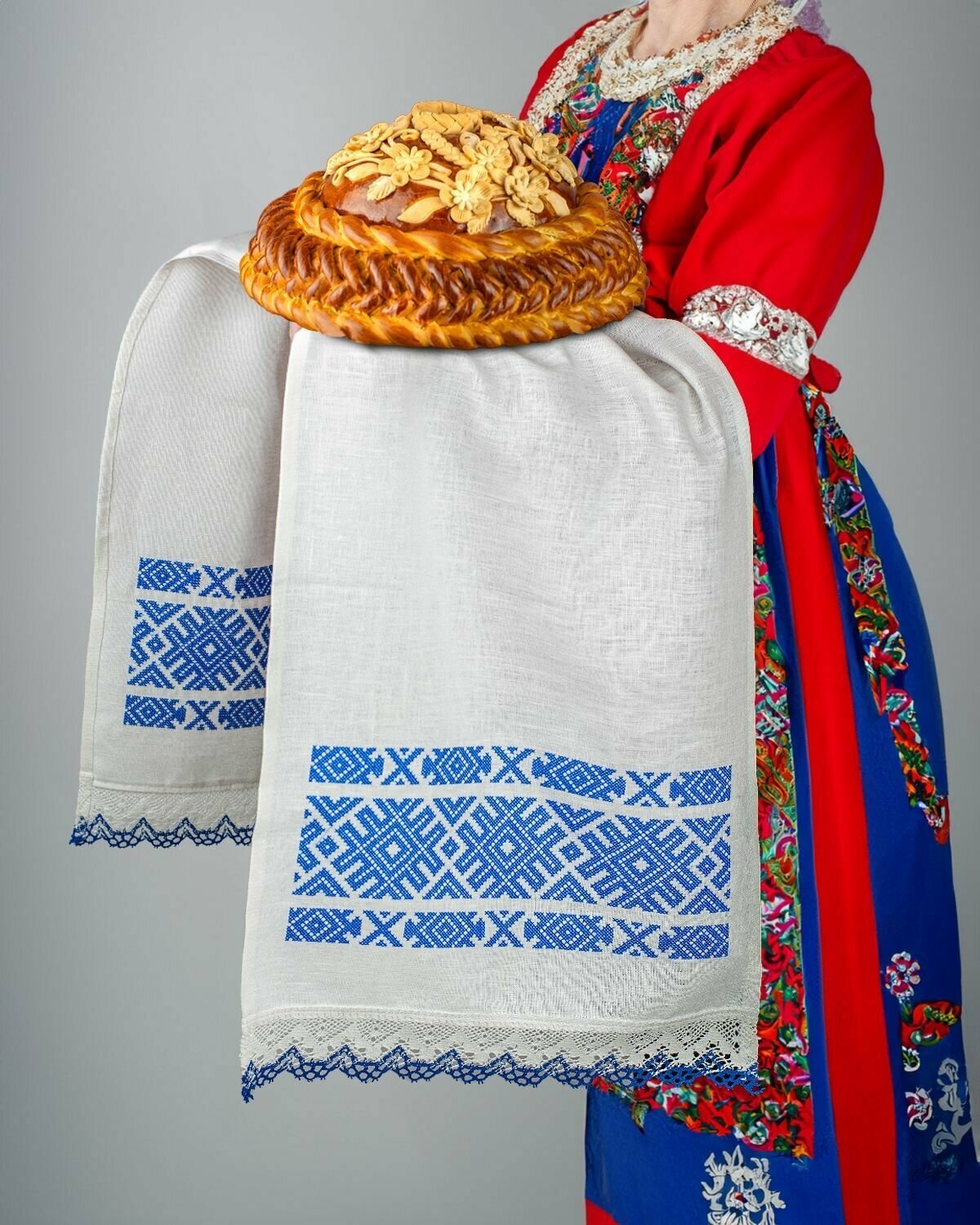 Свадебный рушник "Русский", 154х42см, вышивка крестиком, лён, кружево