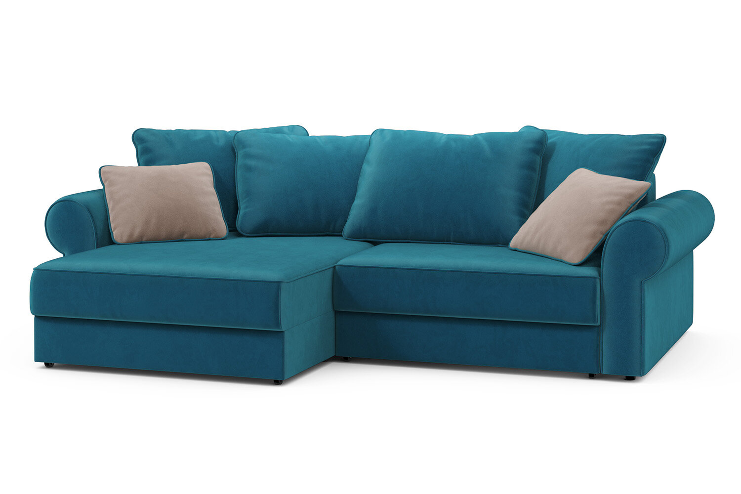 Угловой диван-кровать SOLANA Флоренция, велюр, 249х90х167, с универсальным углом, цвет бирюзовый