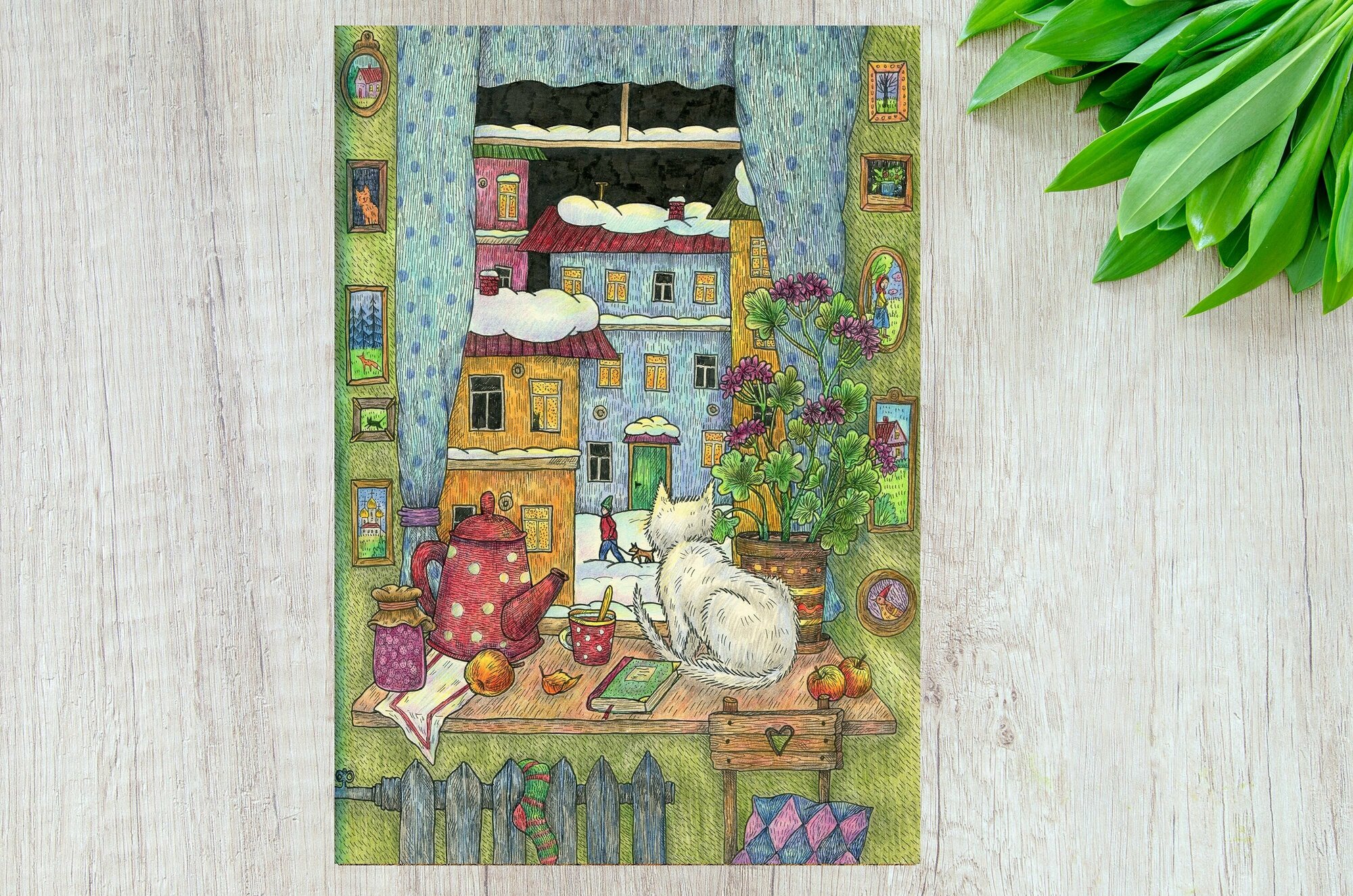 Поздравительная открытка с котом с конвертом