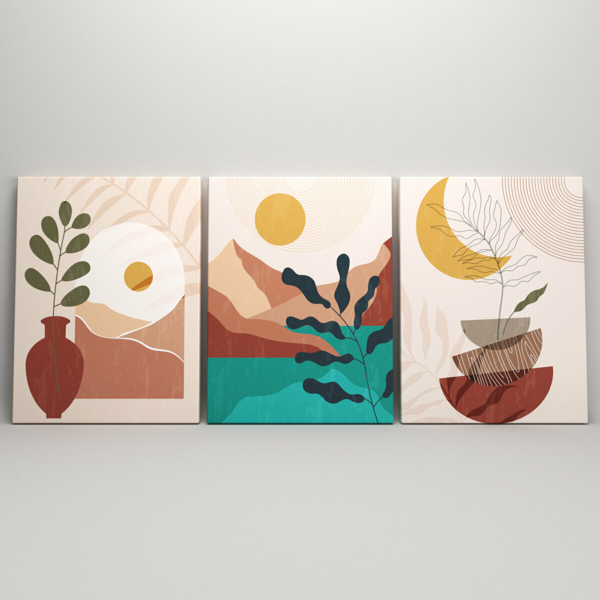 Набор картин на холсте (коллекция интерьерных постеров) триптих "Времена года" в скандинавском стиле, с деревянным подрамником, размер 30х40 см, 3 шт.