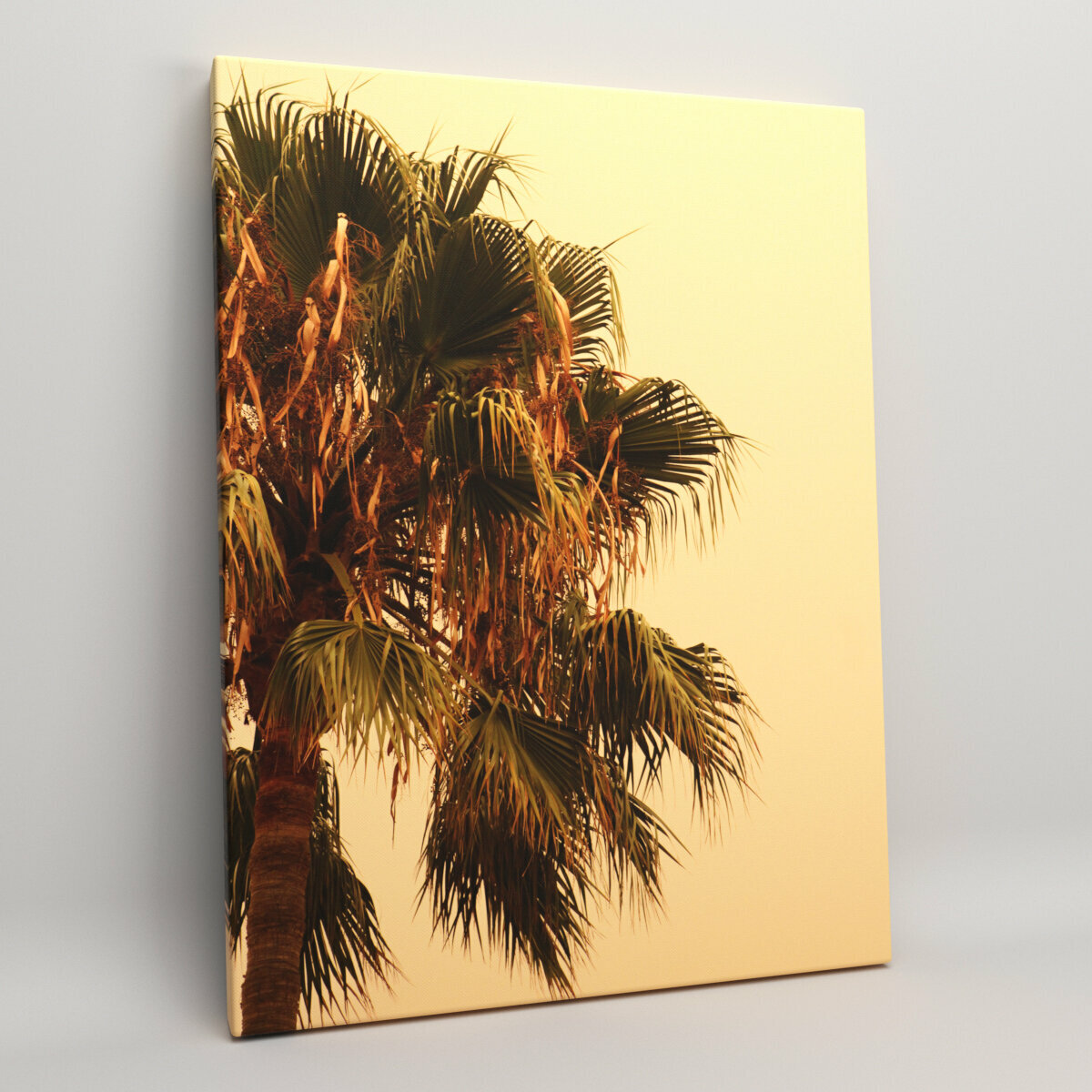 Картина на холсте (интерьерный постер) "Пальма в закате", с деревянным подрамником, размер 45x60 см