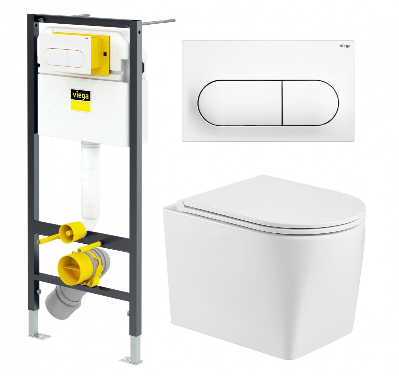 Комплект 3 в 1 инсталляция Viega Prevista 8524.11 + Унитаз подвесной WeltWasser Nesenbach 004 GL-WT + кнопка белая