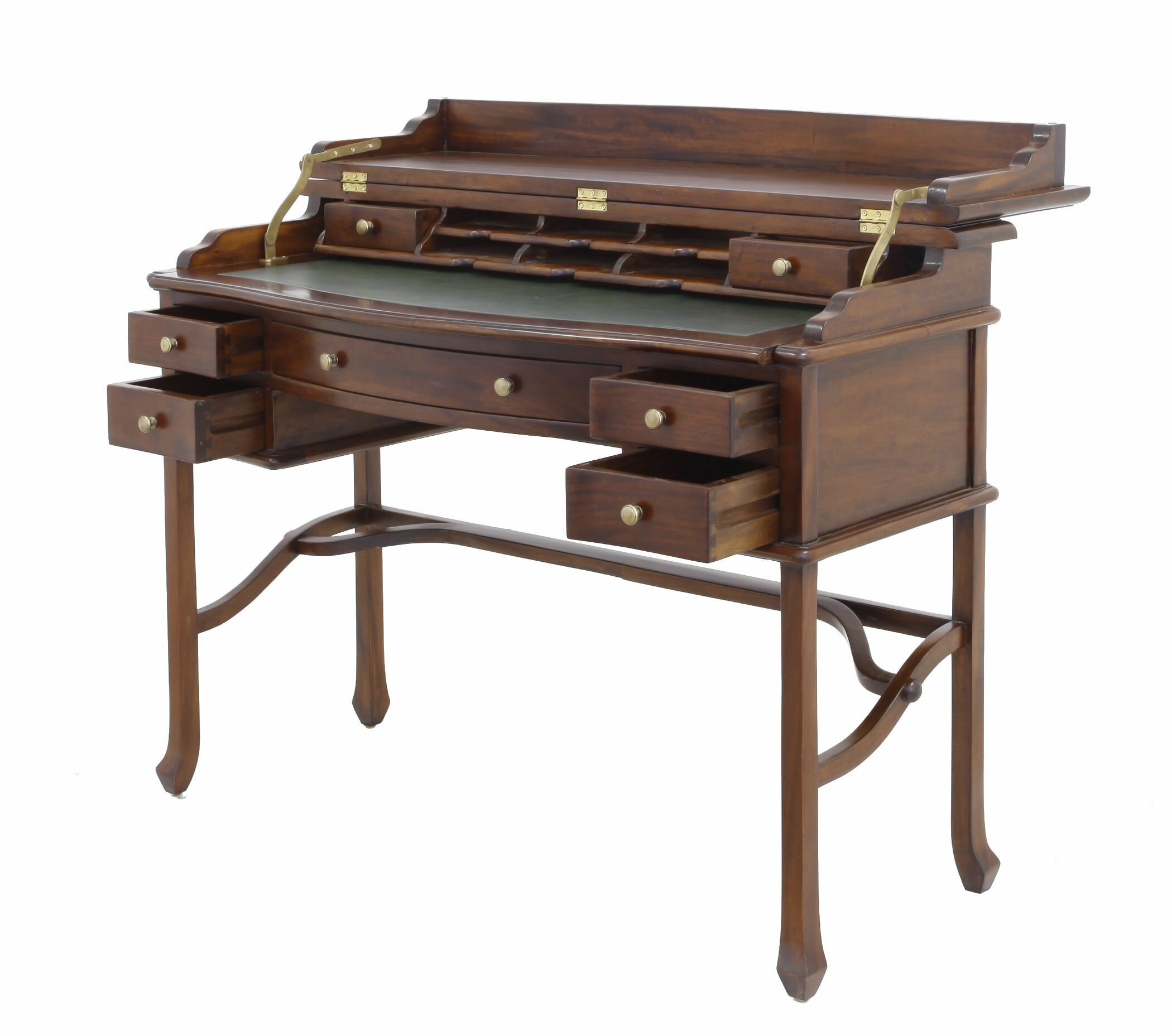 Стол бюро BCE 41 green Индонезия из массива красного дерева 84х112х50см (зеленая кожа)