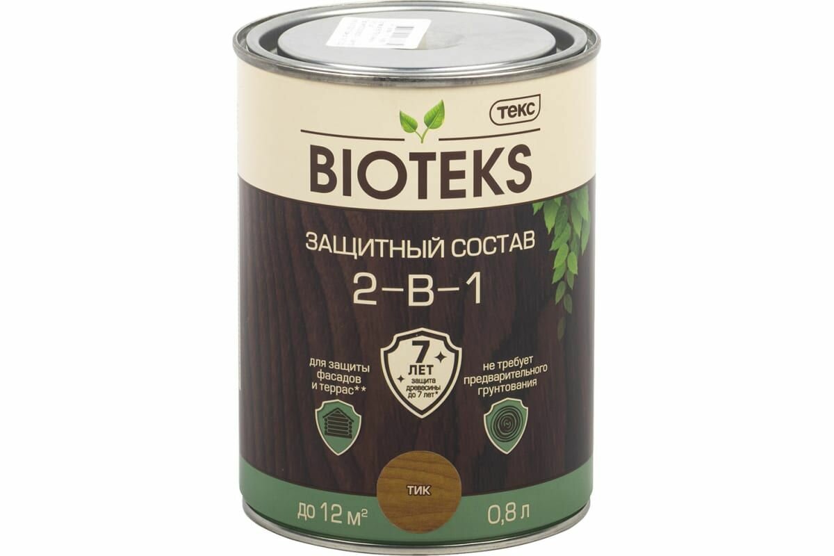 Текс BIOTEKS защитный состав 2-в-1 для наружных работ, тик (0,8л)