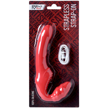 46752 Toyfa Black & Red Strapless Strap-On, красный. Безремневой страпон с вибрацией