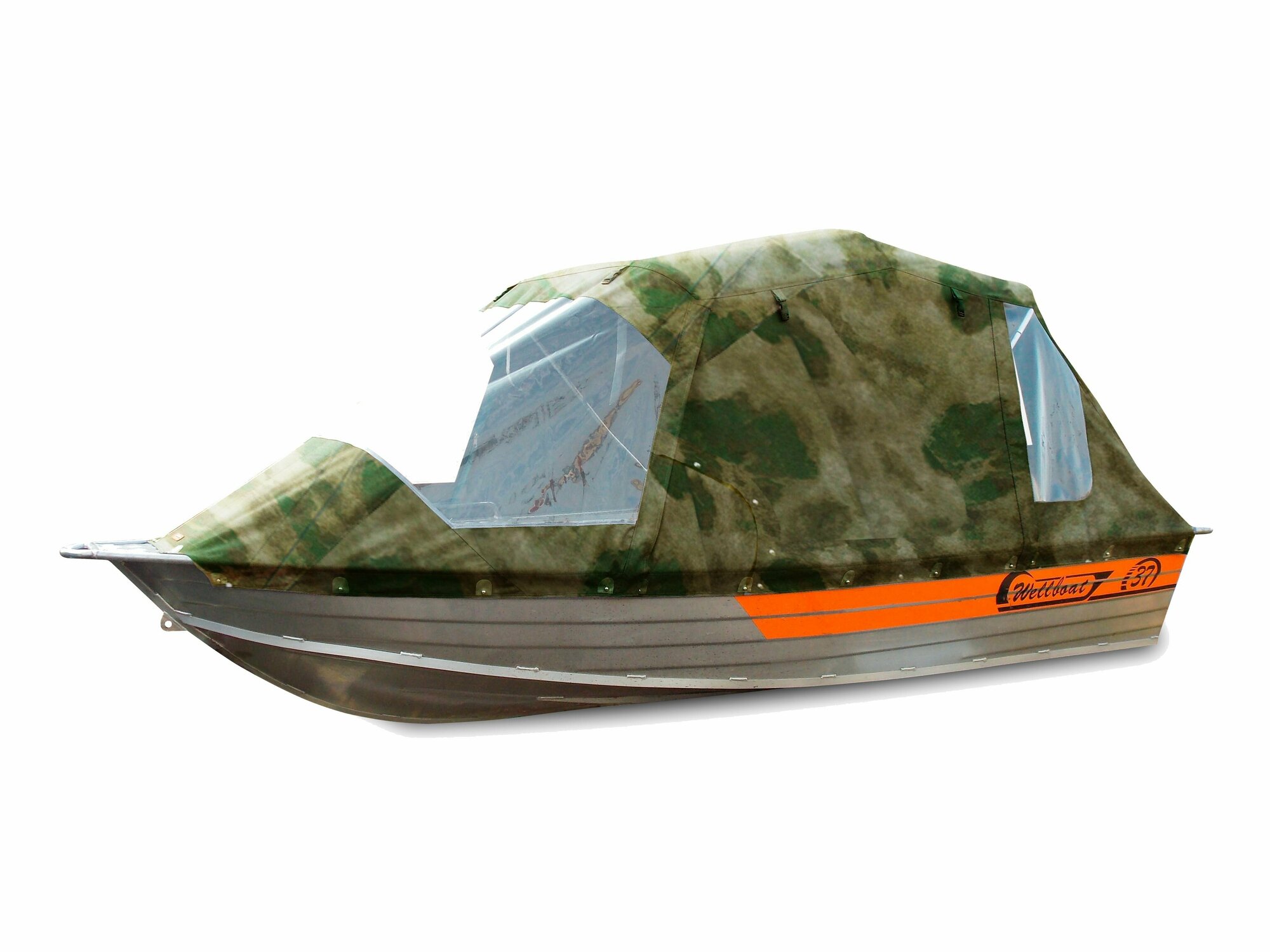 Wellboat-37. Вельбот-37. Тент ходовой с дугами с креплениями