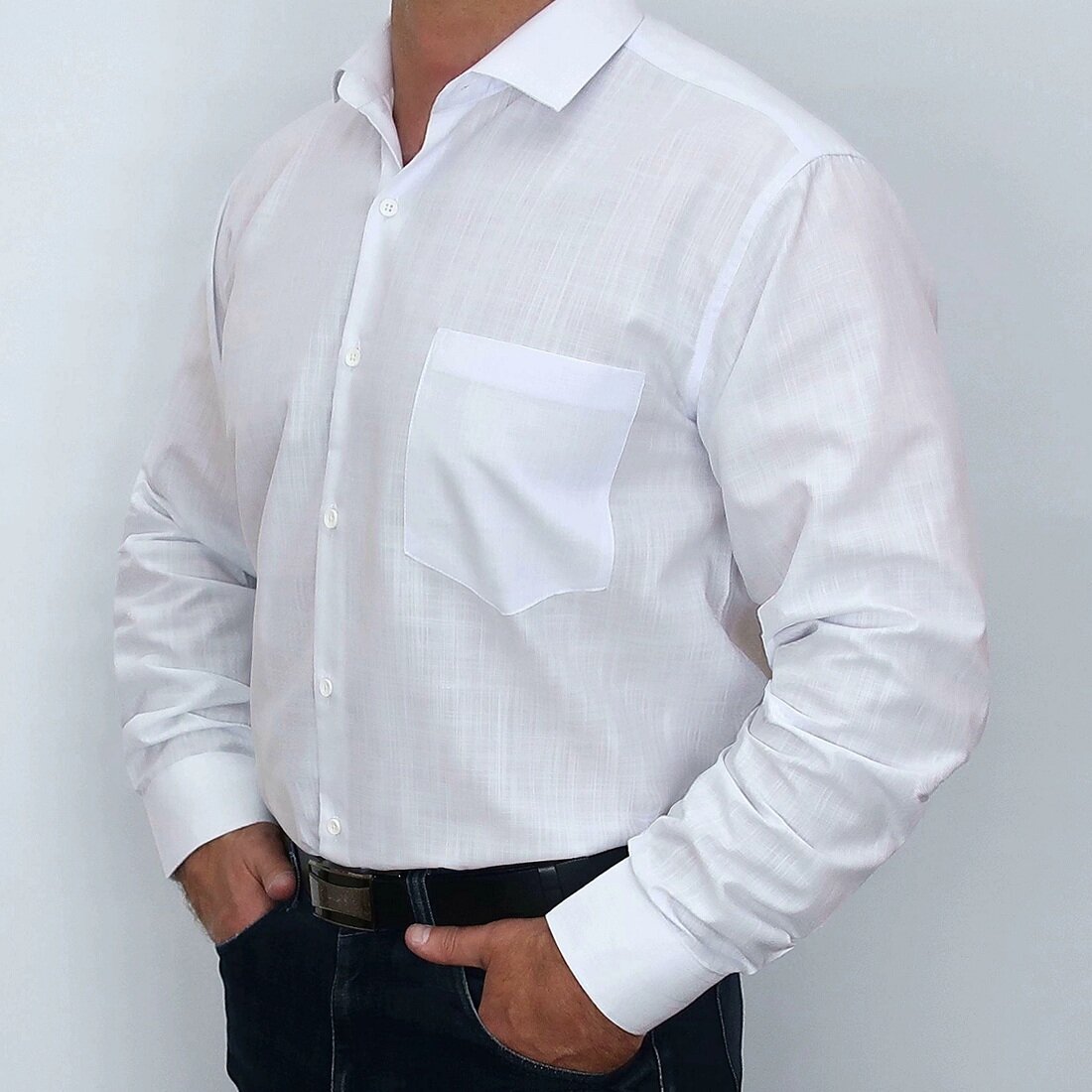 Рубашка прямая классическая с длинным рукавом мужская рубашка, светлая сорочка, на пуговицах, рубаха на любой сезон, белая однотонная, с карманом, на любой сезон и на лето