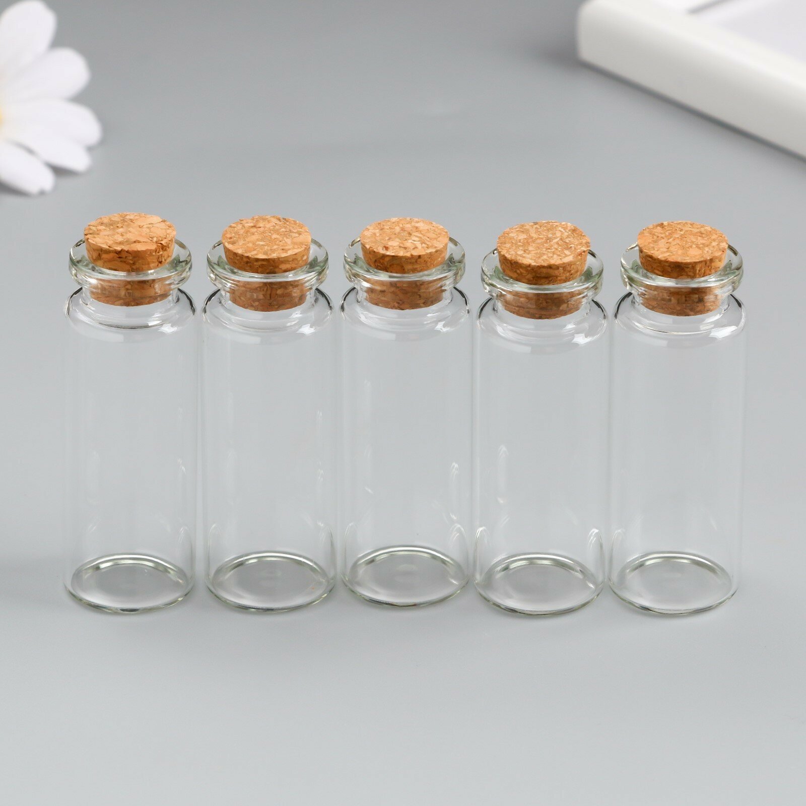 Баночка для хранения с пробкой, стекло, для творчества и декора, набор 5 шт, 14 мл, 6×2.2×2.2 см
