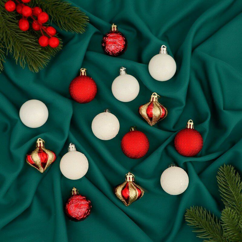 Набор елочных шаров пластик d-4 см, 30 шт "Агнет" полосы орнамент, микс