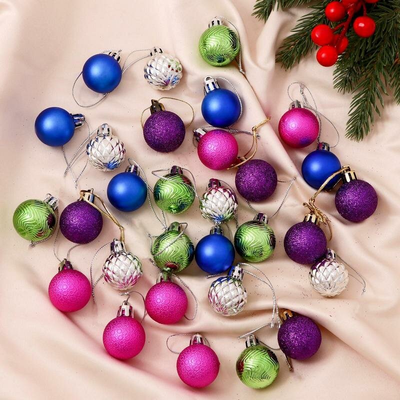 Набор елочных шаров пластик d-3 см, 30 шт "Синди" микс