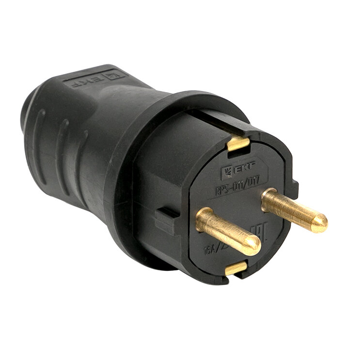 Вилка кабельная EKF прямая каучуковая, 230В, 2P+PE, 16A, ИП44, Марс