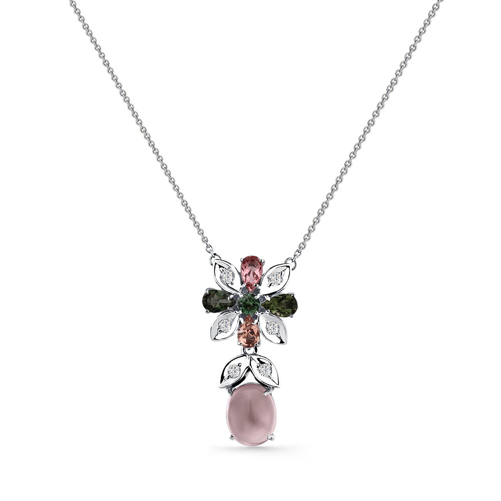 Колье, белое золото, 585 проба, турмалин, бриллиант