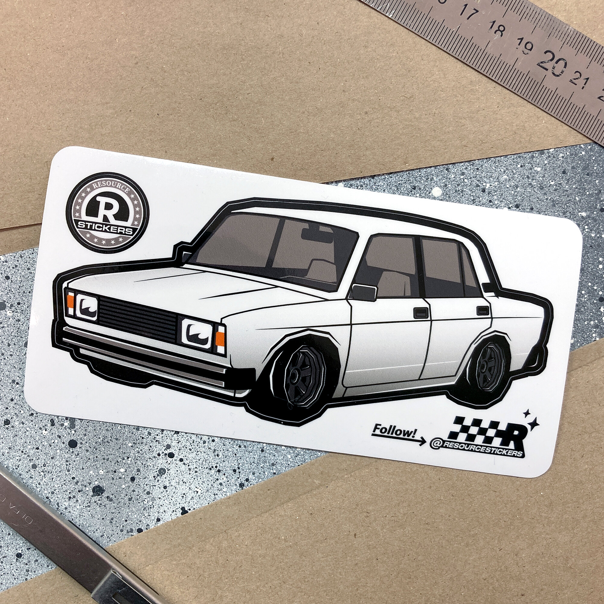 Наклейка машинка Жигули 2105 (белый сток) / Resource Stickers