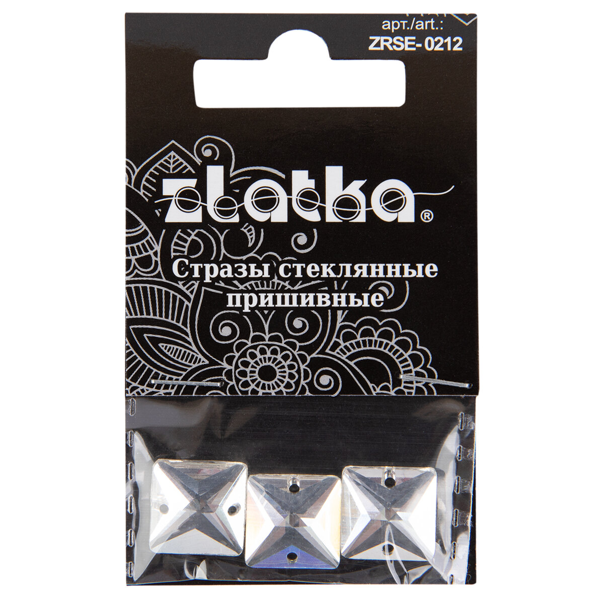 Zlatka ZRSE-0212-UF38 Crystal 12x12 мм стекло, 3 шт в пакете, картон еврослот №01 белый Crystal