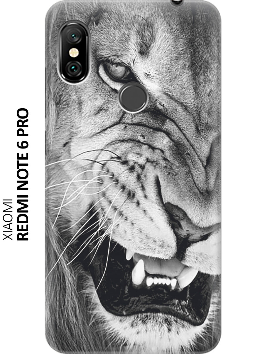 Силиконовый чехол на Xiaomi Redmi Note 6 / Note 6 Pro / Сяоми Редми Ноут 6 / Ноут 6 Про с принтом "Скалящийся лев"