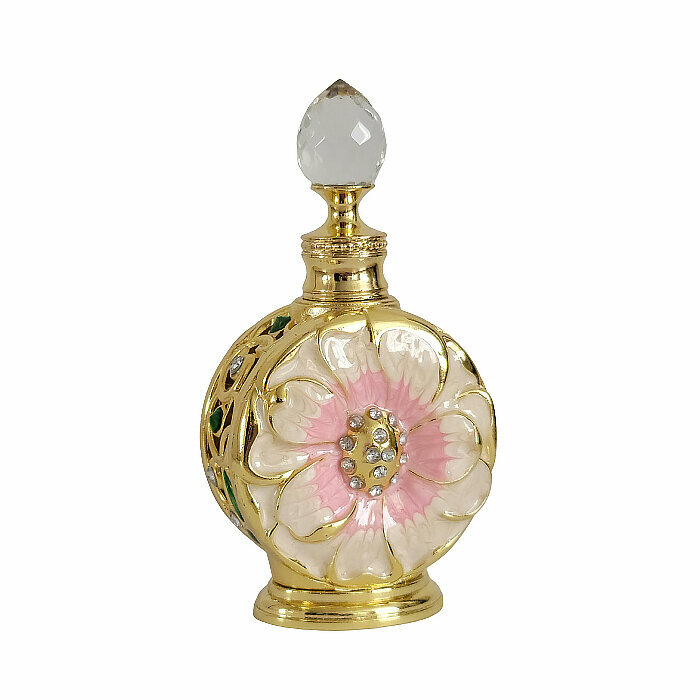 Флакон для масляных духов Layli -12мл, металл, стекло, камни, цвет золотой, белый, розовый