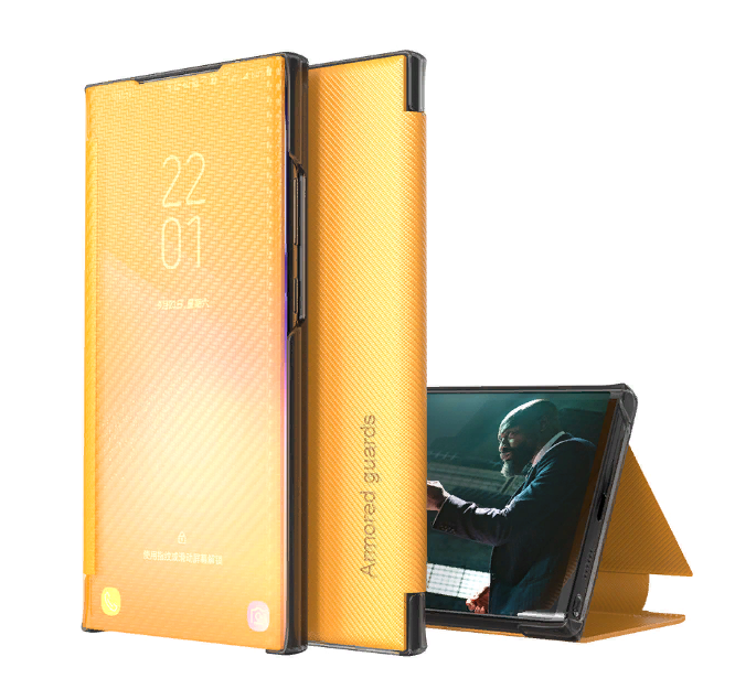 Чехол-книжка MyPads Clear View Cover для Xiaomi Poco M3 с полупрозрачной пластиковой крышкой с зеркальной поверхностью желтый