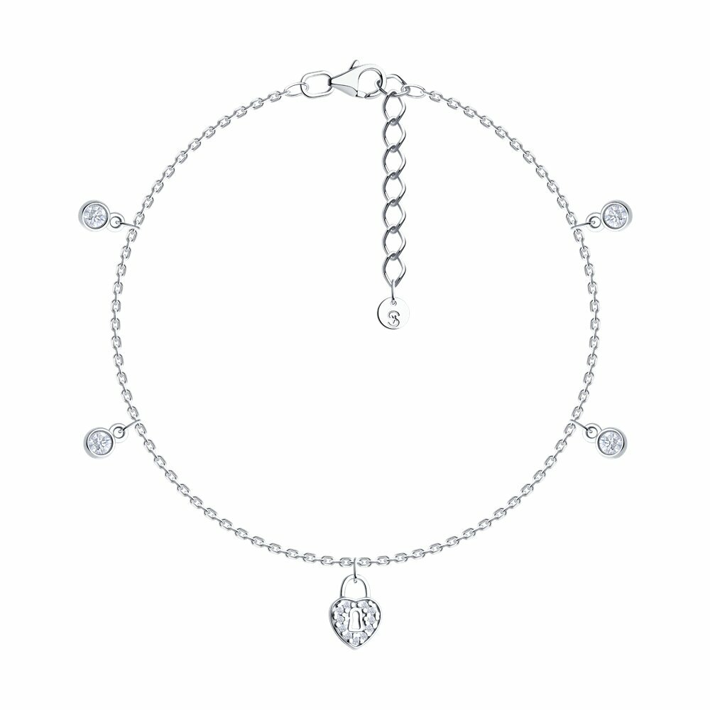 Браслет, серебро, 925 проба, родирование, фианит