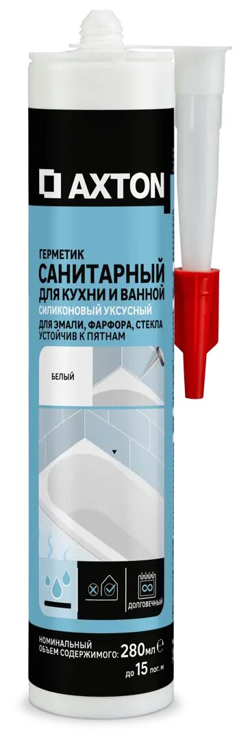 Герметик силиконовый санитарный Axton 280 мл уксусный белый