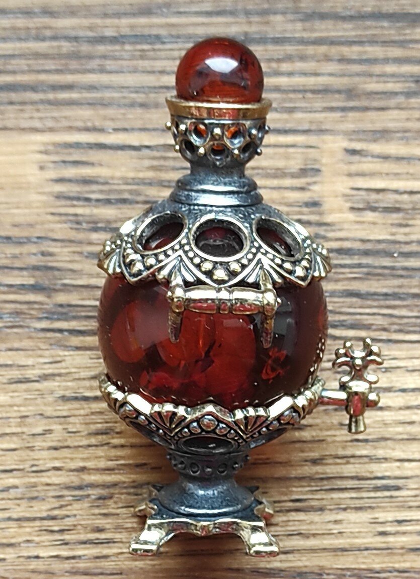 Бронзовая фигурка с янтарем - Самовар росписной