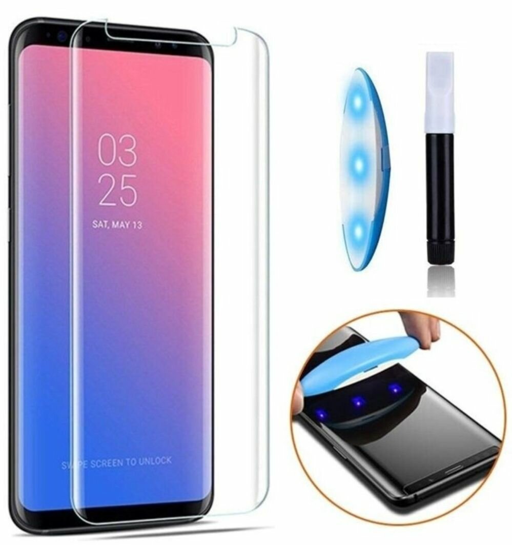 Защитное стекло 3D (UV Glue) для Samsung Galaxy S8 (клей + УФ лампа) самсунг галакси с8 с8 изогнутое