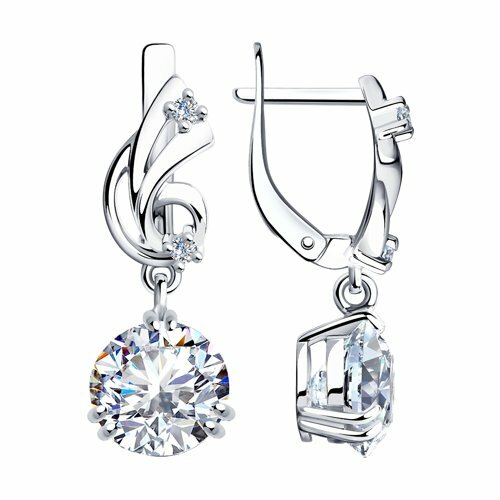 Серьги с подвесками, серебро, 925 проба, родирование, фианит