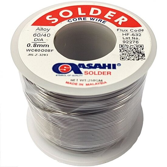 Припой с флюсом Asahi Припой WC60G08F, 0.8мм 0.25кг Sn60/Pb40 (HF532 флюс RMA)