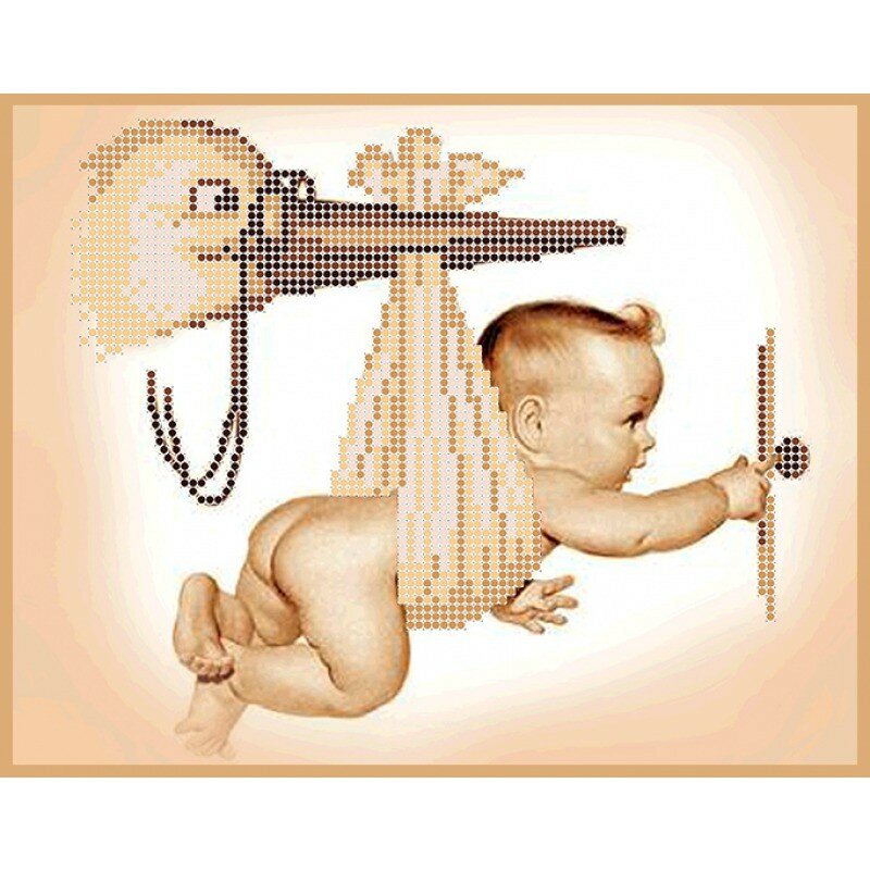 Набор для вышивания Larkes #Н4026 Аист и малыш, Вышивка бисером, 22.7 х 17.8 см