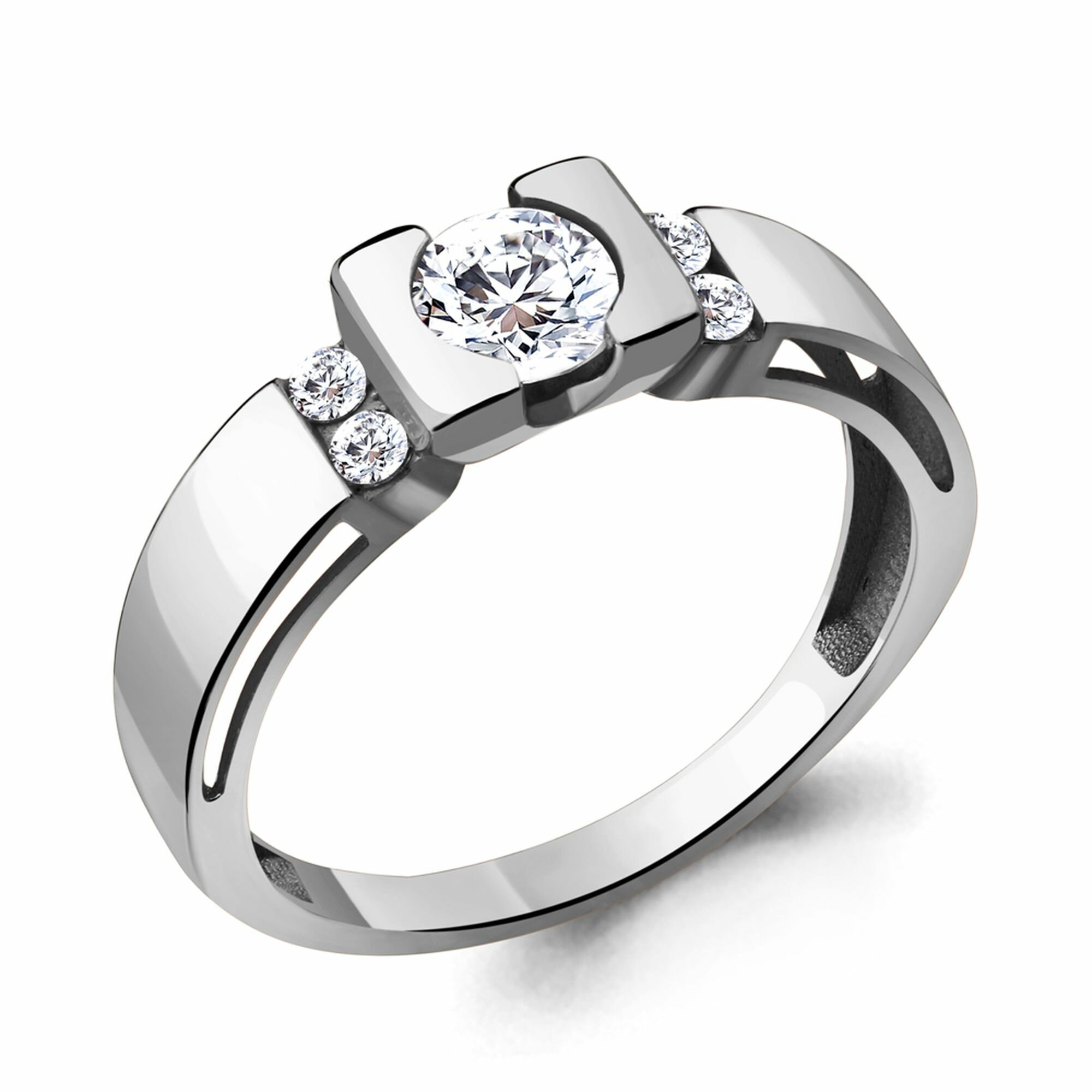 Кольцо, серебро, 925 проба, родирование, кристаллы Swarovski