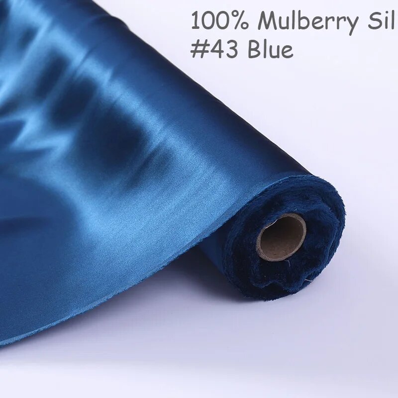 Шелковая ткань Charmeuse 22 Momme черный/белый/виноград/персик Синий, 100x140cm, 43 blue