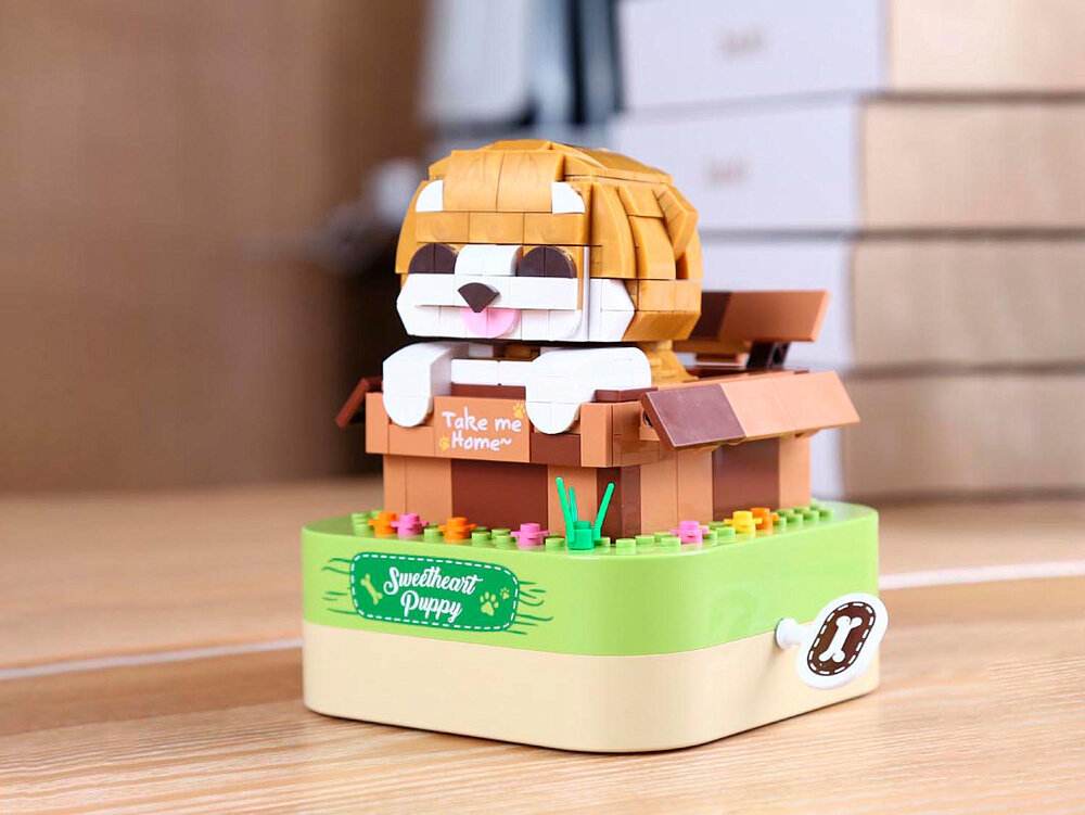 Конструктор JAKI JK1603 Конструктор Музыкальная шкатулка: Щенок в коробке