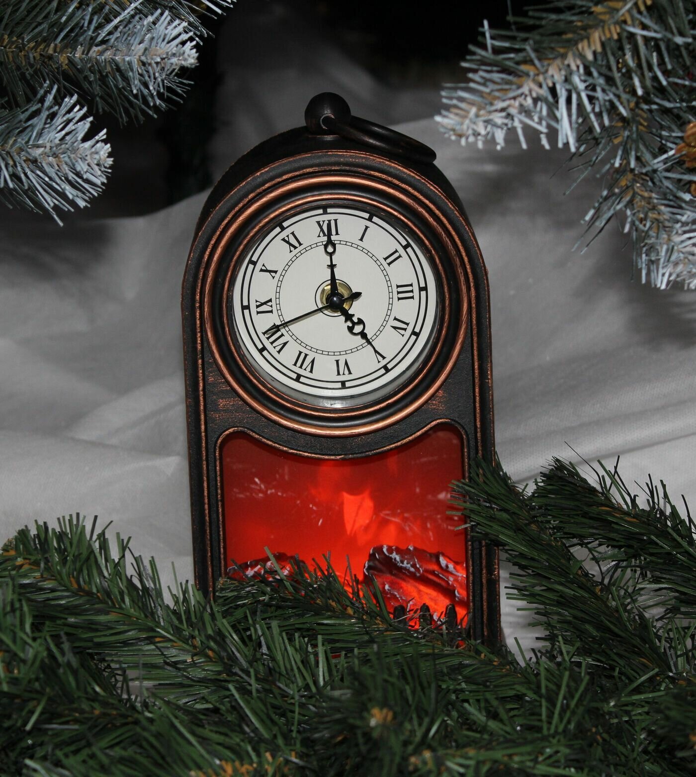 Декоративный светильник-камин, пластик, LED подсветка, с часами, 15 см x 25см