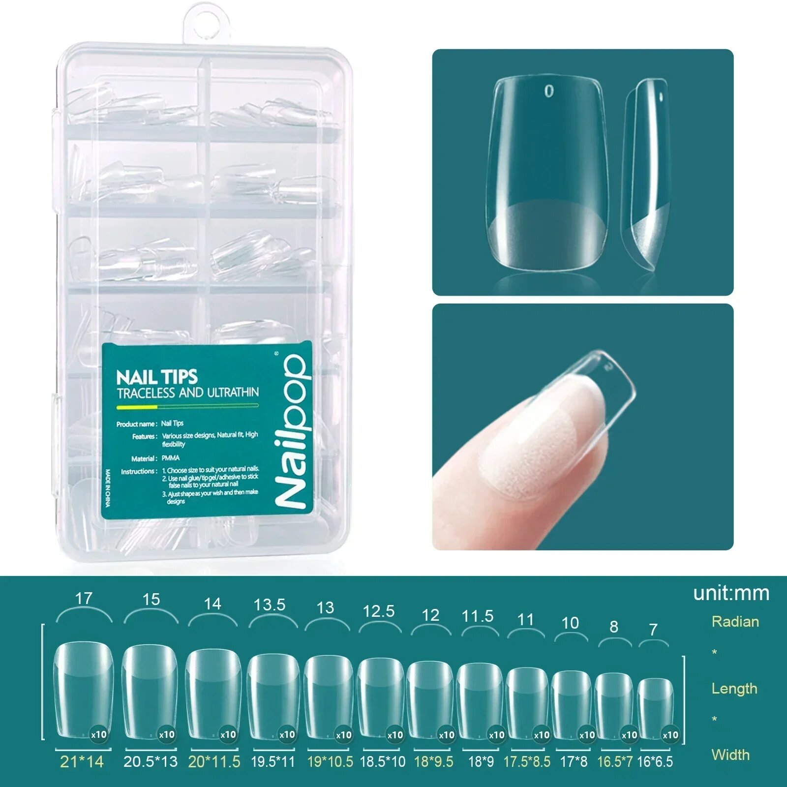 Nailpop Гелевые типсы для ногтей 120 шт. S-Square 120pcs box